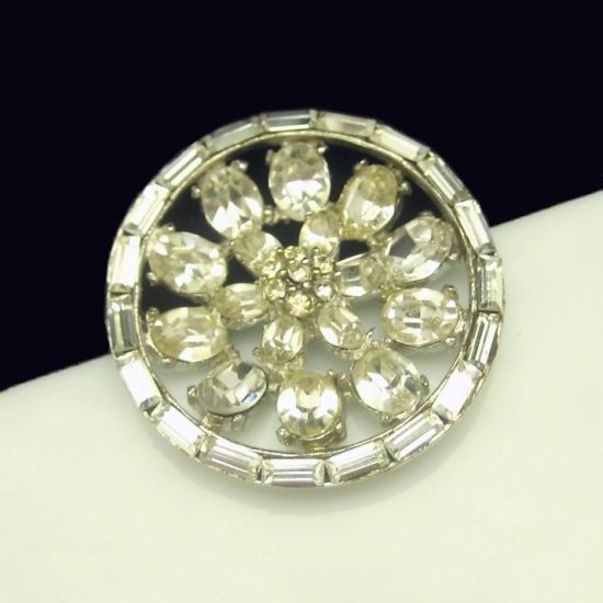 SILVER CRAFT Large Snowflake Flower Rhinestone Brooch Pin Vintage ...