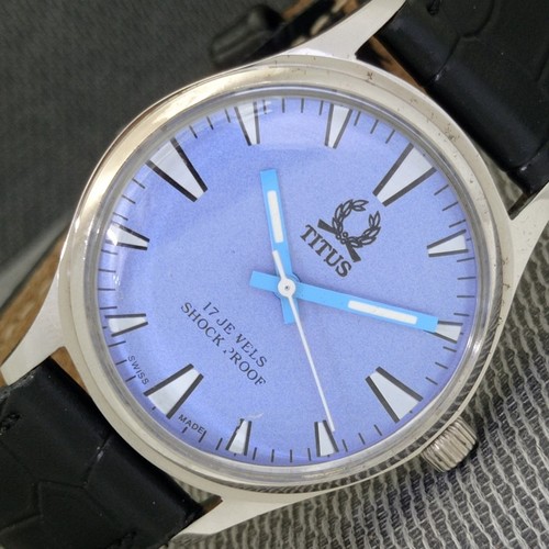 HAND-WINDING VINTAGE TITUS SWISS MENS SKY BLUE COLOR DIAL WATCH a1335-A ...