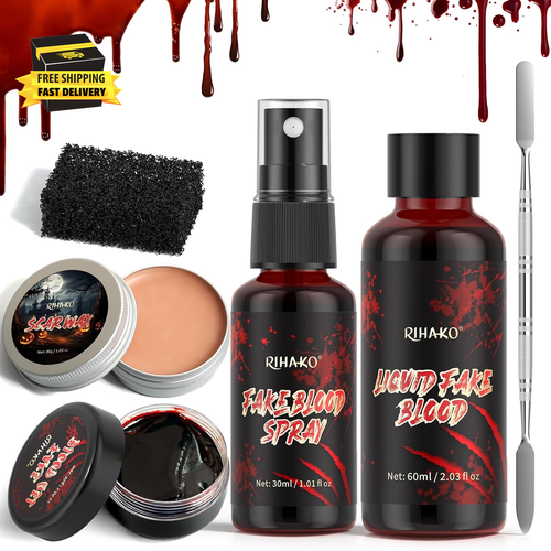 Halloween Fake Blood SFX Makeup Kit – Fake Blood, Scar Wax with Spatula ...