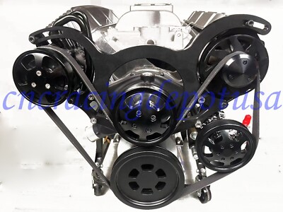 BBC 454 Serpentine Front Runner Pulley Drive Kit Black Aluminum A/C ALT ...
