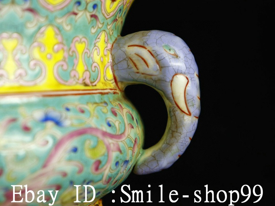 7" Old Enamel Colour Porcelain Filigree Gilt Elephant head Incense ...