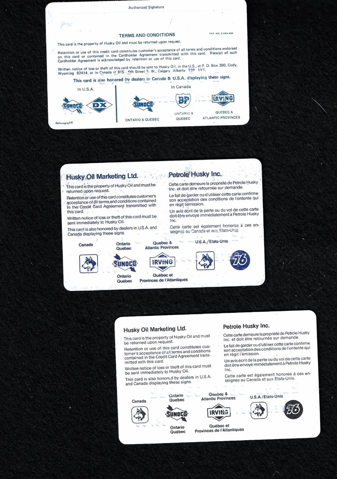 Lot Of Three Vintage Canadian Husky Oil Credit Cards | eBay