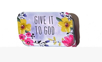 Metal Tin Prayer Box Mini Notepad Pencil "Give it to God" Floral Blue ...