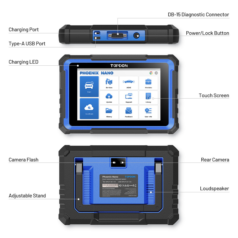 Bidirectional Scan Tool ECU Coding TOPDON Phoenix Nano Bidirectional ...