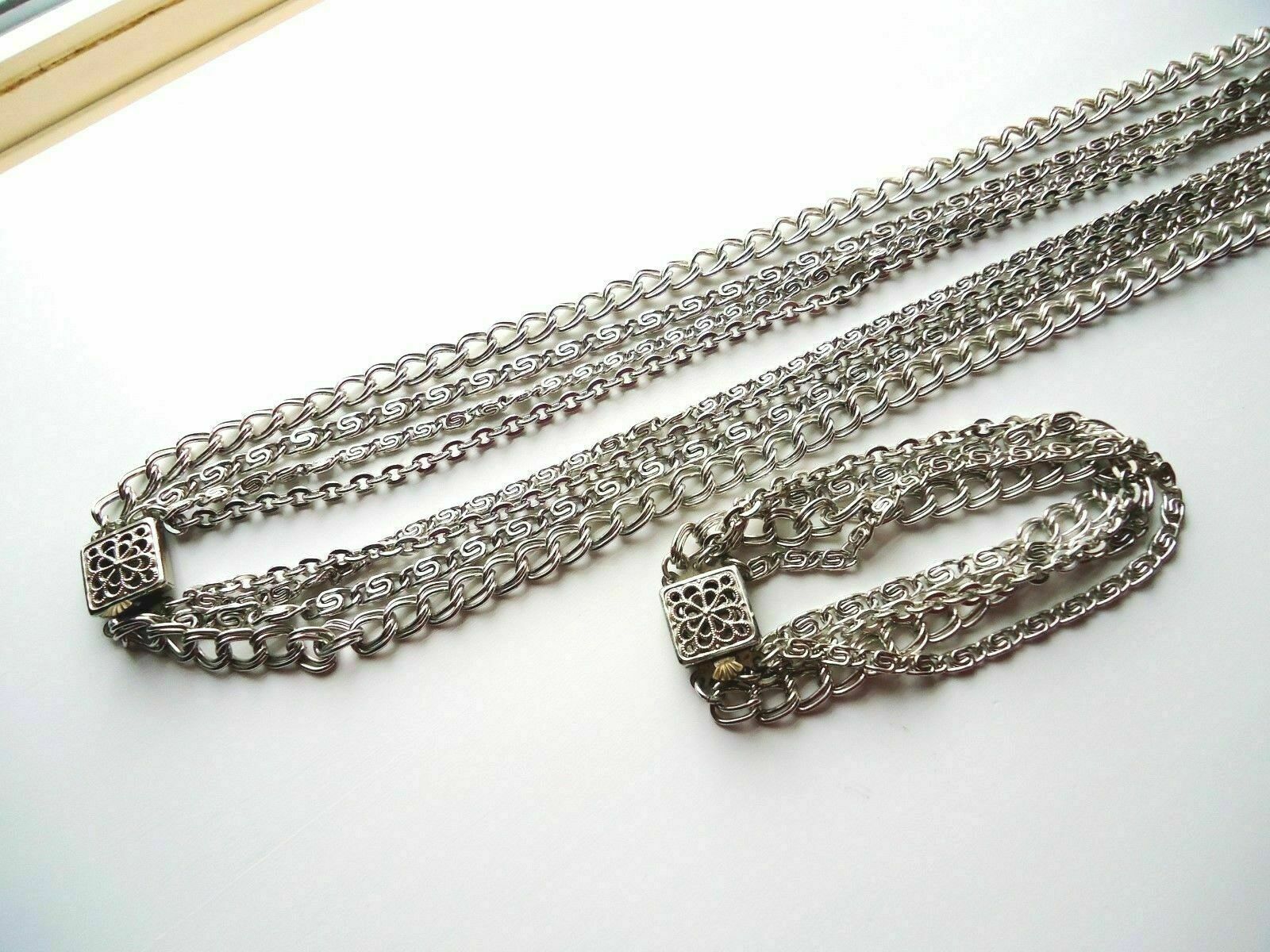 Lisa Jewels Silver Multi Chain Necklace & Bracelet Se… - Gem