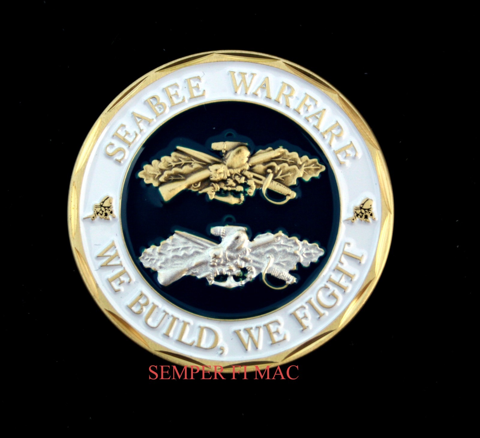 SEABEE WARFARE CHALLENGE COIN WE BUILD, WE FIGHT US NAVY COIN CAN DO ...