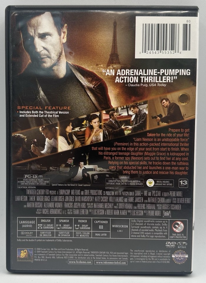 Taken DVD Widescreen Extended Cut Liam Neeson Maggie Grace Jon Gries ...