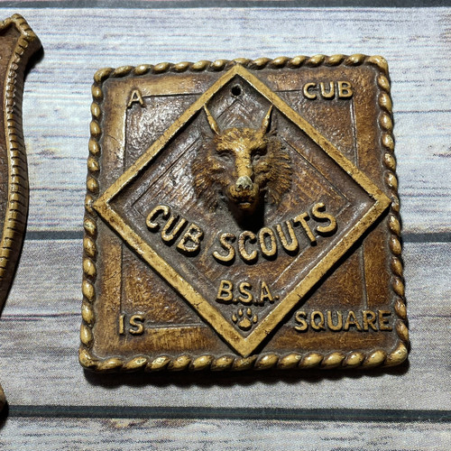 Vintage Boy Cub Scout Promise Wolf A Cub Is Square Wall Hanging Plaques ...