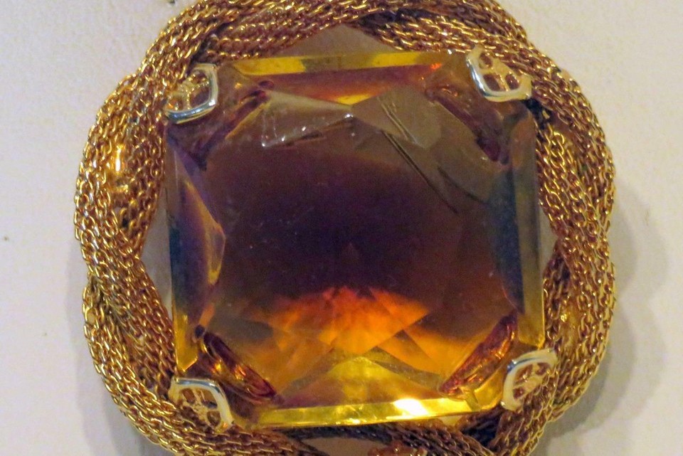 Vintage Topaz Brooch Pin with Braided Gold Rope | eBay