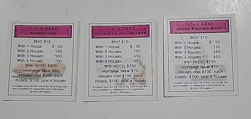Monopoly 2000 millennium, Parts And Pieces, The 3 Pink Property Cards ...