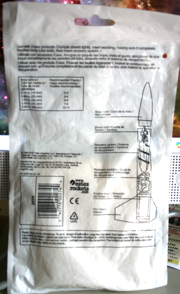 TWO packs Estes Model Rocket Recovery Wadding NEW - total of 150 sheets ...