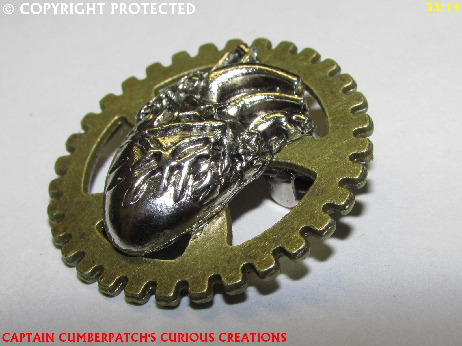steampunk doctor pin badge brooch silver anatomical heart on gearwheel ...