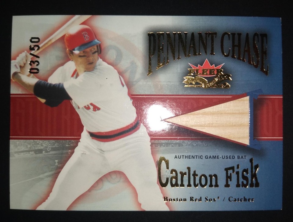 2002 FLEER PENNANT CHASE JERSEY BAT REGGIE JACKSON CARLTON FISK #'d 03/ ...
