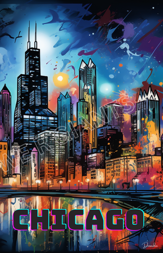 Chicago Skyline Poster Print 11x17 Chicago Cityscape Chicago Wall Decor ...
