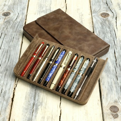 Leather 12 Slot Handmade Hard Fountain Pen Case Pen Storage Box ...