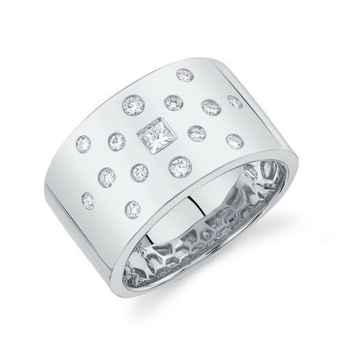 Princess Cut Diamond Wide Ring Band 14K White Gold Cocktail Bezel Set ...