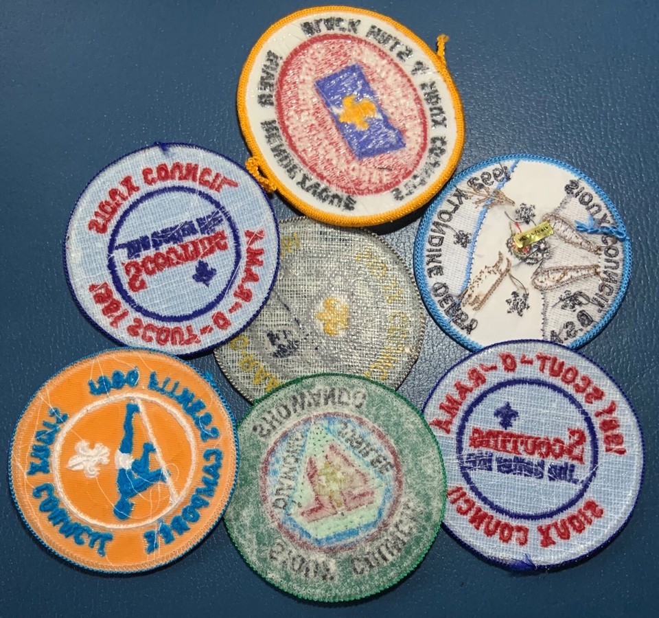 7 Vintage 1980s SIOUX COUNCIL Boy Scout Event PATCHES BSA Camp Camporee ...
