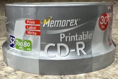 30 Pack Memorex 52X White Inkjet Printable 700MB CD-R New/Sealed | eBay