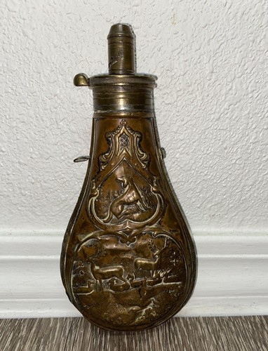 Mid-19th Century Copper-Alloy/Brass Powder Flask, Hunting Flask, | eBay