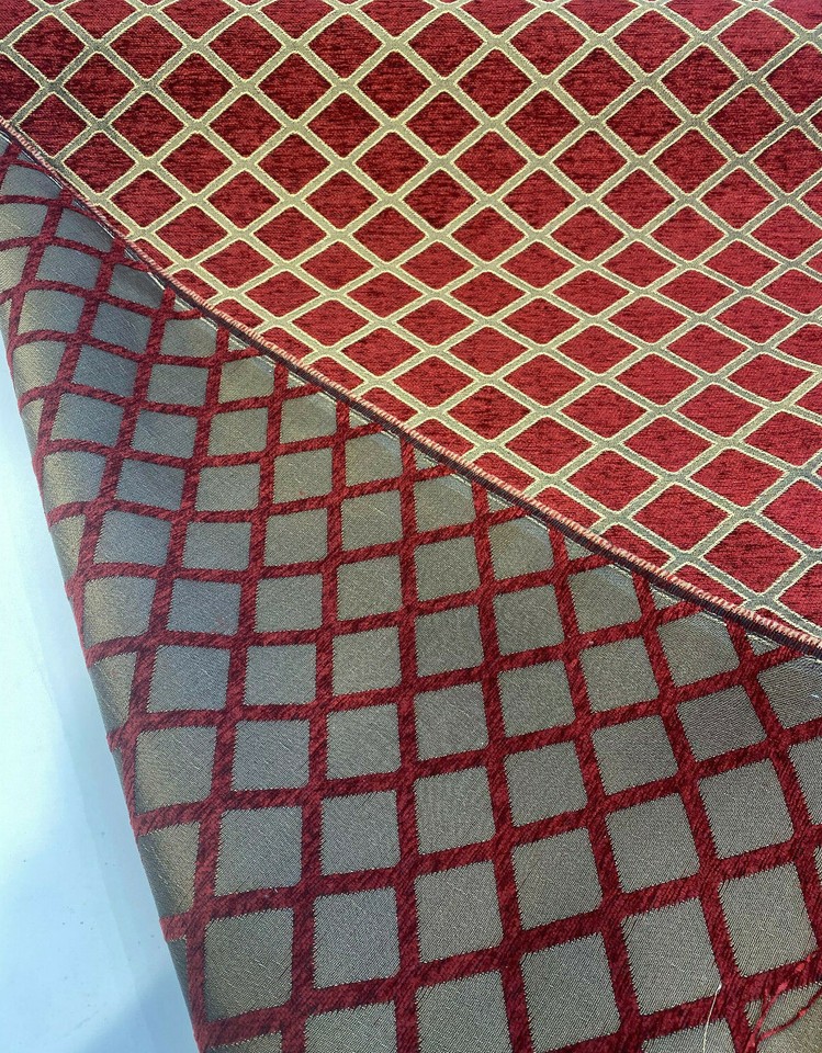 Chenille Upholstery Diamond Ruby Red Gold Cleopatra fabric By The Yard ...