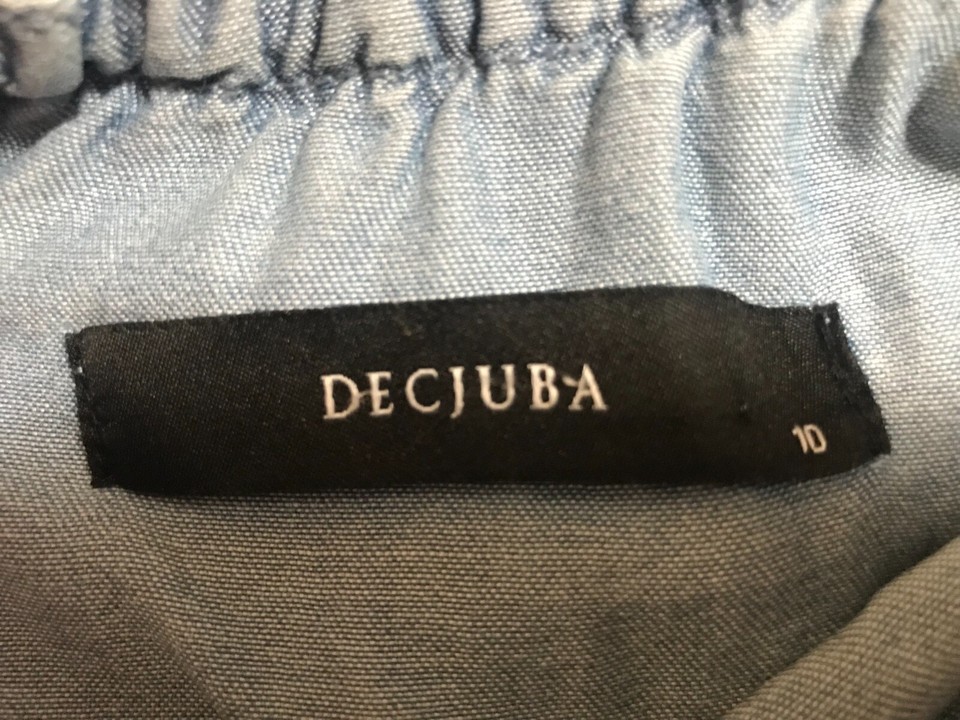 DECJUBA BLUE DENIM FRILL OFF THE SHOULDER DRESS SIZE:10 GC | eBay Australia
