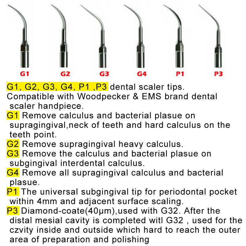 5pcs Dental Ultrasonic Scaler Scaling Perio Tip For Ems Woodpecker G5