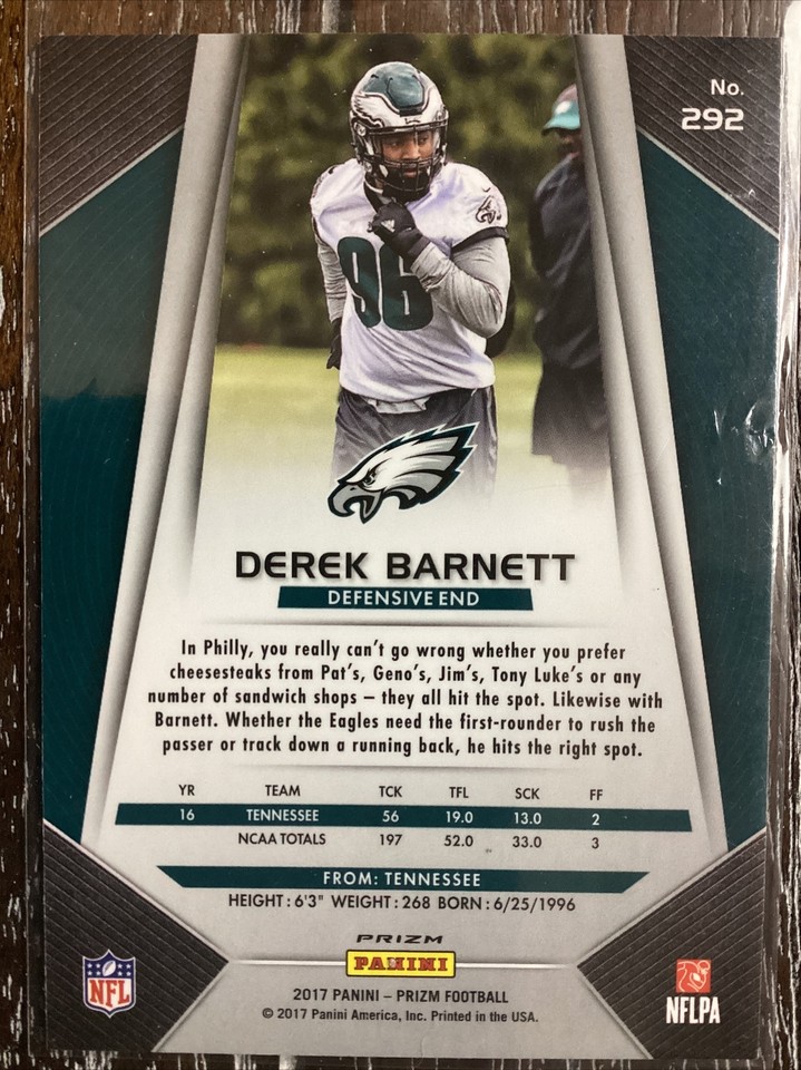 2017 Panini Prizm Rookies Disco Prizm Derek Barnett #292 Rookie RC ...