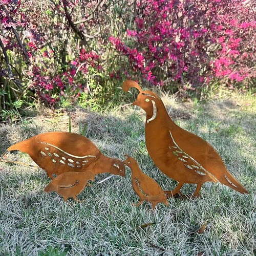 4pcs Metal Quail Garden Decorative Statues Standing Metal Quail Lawn ...