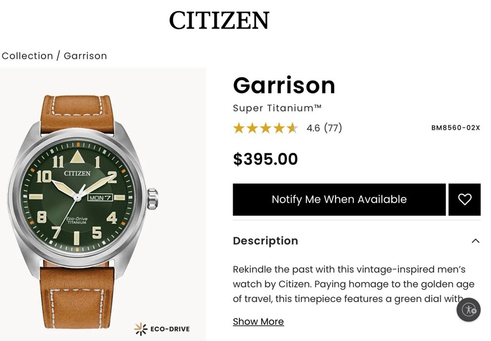 Citizen Mens Titanium Garrison Watch (Solar) | eBay