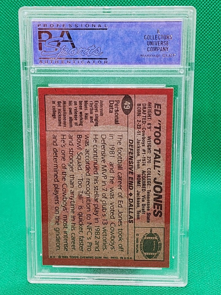 Ed "Too Tall" Jones 1983 Topps Football Card #49 Graded PSA 9 Mint ...