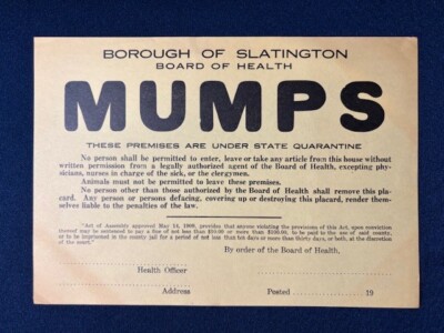 Original 1909 Act Borough Of Slatington Pa Board Of Health Mumps Paper ...