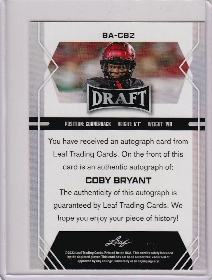 Coby Bryant Red XRC Rookie Auto RC #BA-CB2 Seahawks | eBay