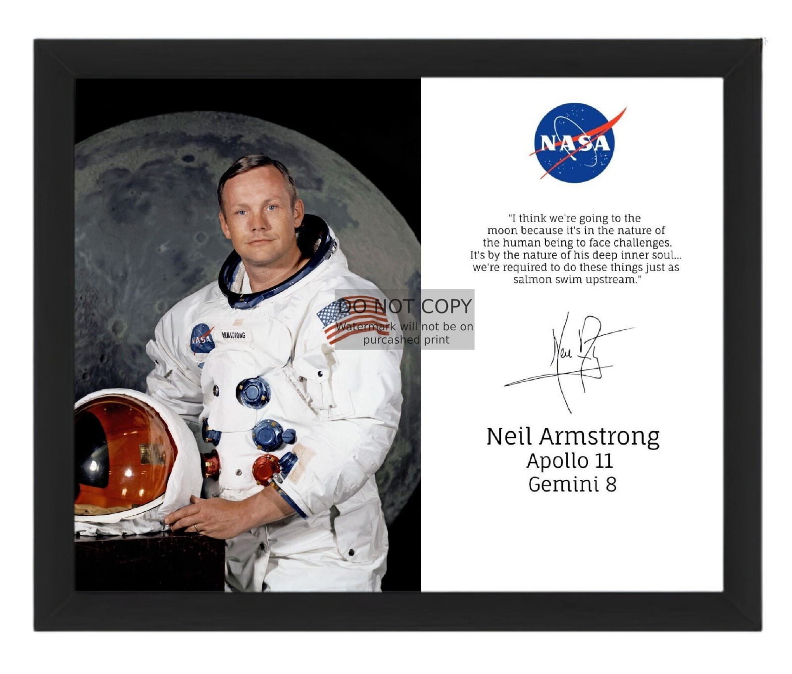 NEIL ARMSTRONG "FACE CHALLENGES" QUOTE AUTOGRAPHED NASA SEAL 8X10 ...