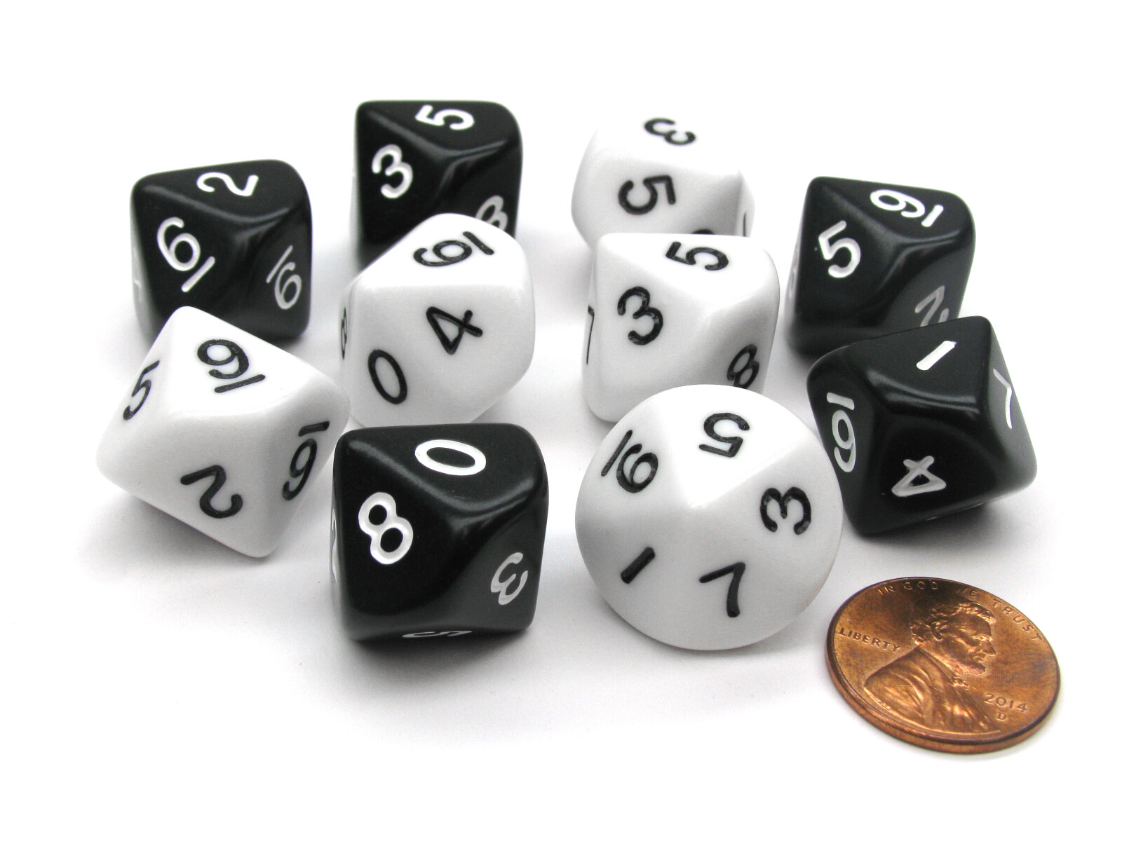 Set of 10 D10 16mm Inverse Dice - 5 Each of Black and White | eBay