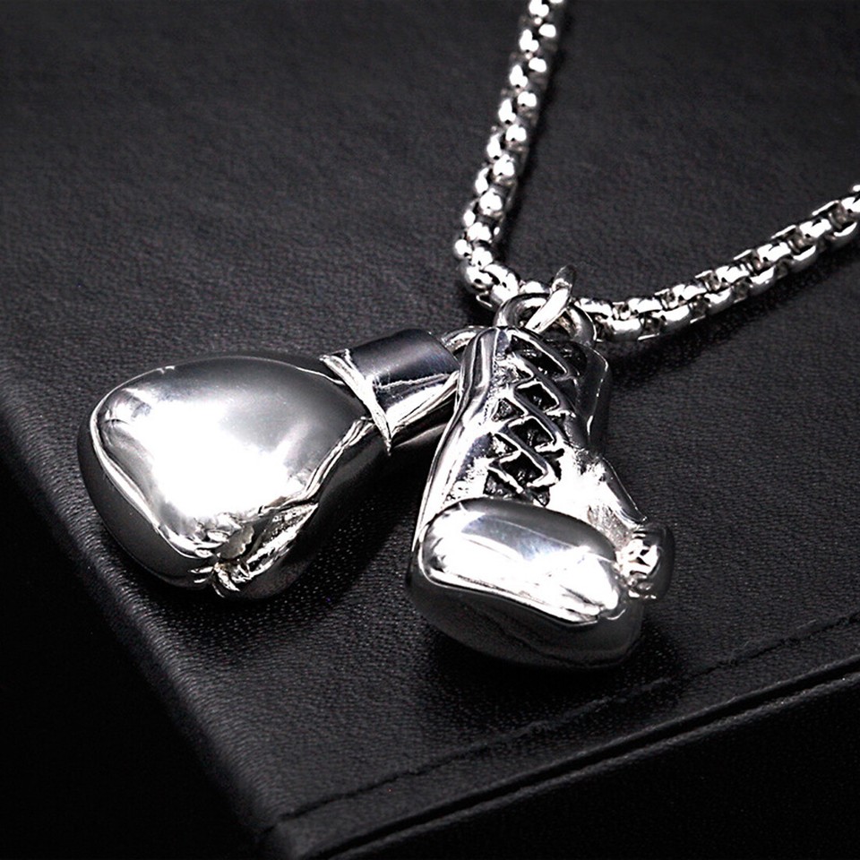 Silver Rocky 3D Boxing Glove Charm Stainless Steel Men Pendant Necklace ...