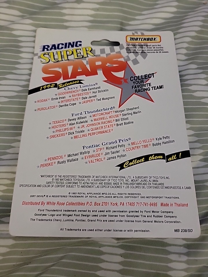 1993MATCHBOX RACING SUPER STARS Kenny Wallace #40 Dirt Devil Racing 1: ...