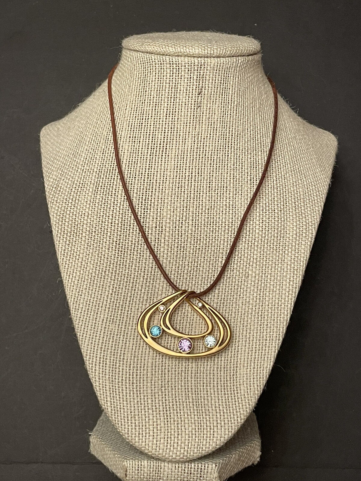 Vintage Swarovski Multi-Color Crystal Pendant Brown Cord Necklace ...