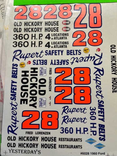 Yesterday’s 1/25 NASCAR Decals #28 Fred Lorenzen 1960 Starliner Rupert ...