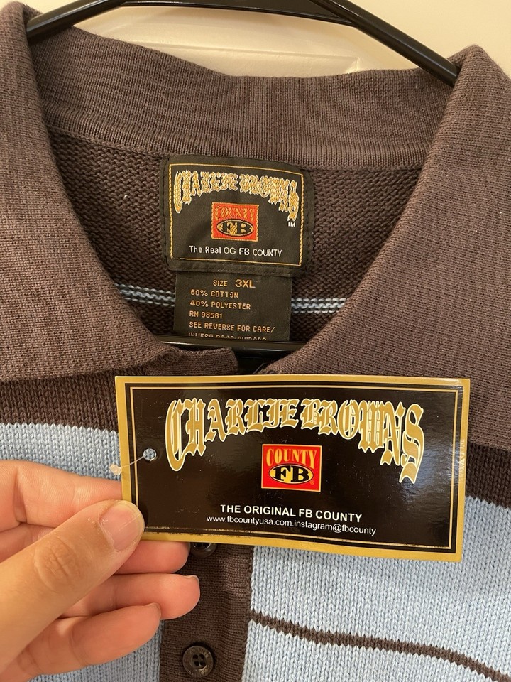 FB County Charlie Brown Trilogy Shirt Polo Brown Blue Mens Size 3XL | eBay