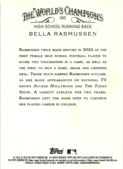 2023 TOPPS ALLEN & GINTER BELLA RASMUSSEN HIGH SCHOOL FOOTBALL CARD ...