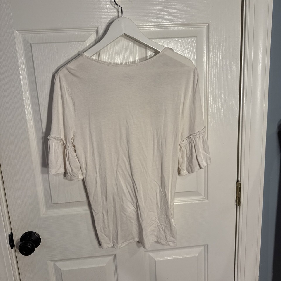 Alya Women's Medium White Front Knot Short Sleeve Embroider T-Shirt Top ...