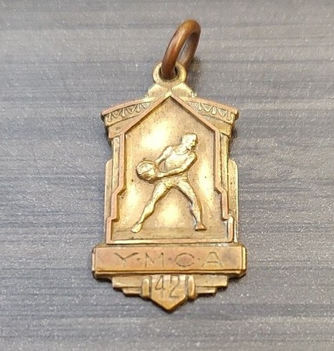 1942 YMCA Y.M.C.A. Basketball Gold Medal Male Figure Pivoting about to ...