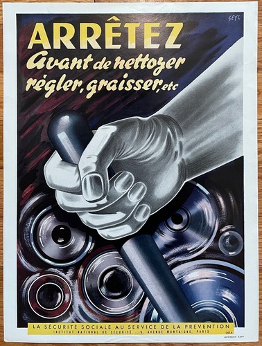 Vintage French Institut National de Securite workplace safety poster c ...