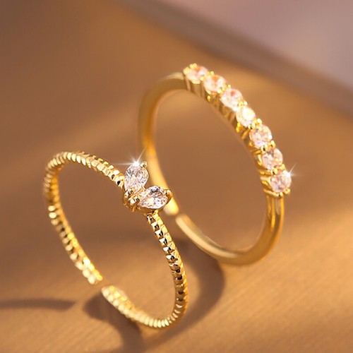 Womens Open Ring 2-ring Set Fashion Jewelry Rng Gold Filled Crystal ...