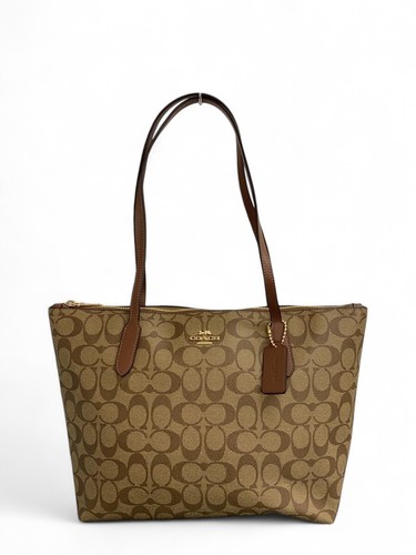COACH Tote Bag Beige Monogram 4455 Authentic Women D:4.13” H:9.45” W:11 ...
