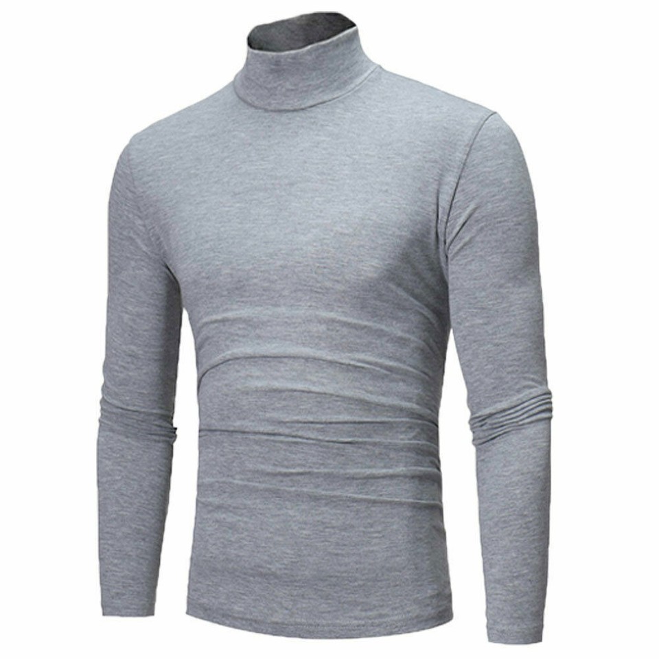 Mens Thermal High Collar Turtle Neck Skivvy Long Sleeve Sweater Stretch ...