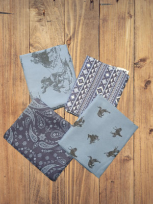 4 Fat Quarters - Assorted Back of the Chutes Western Blue Fat Quarter ...