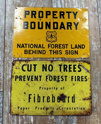2’1950s US Forest Service Signs Property Boundaries Cut No Trees 7”x10 ...