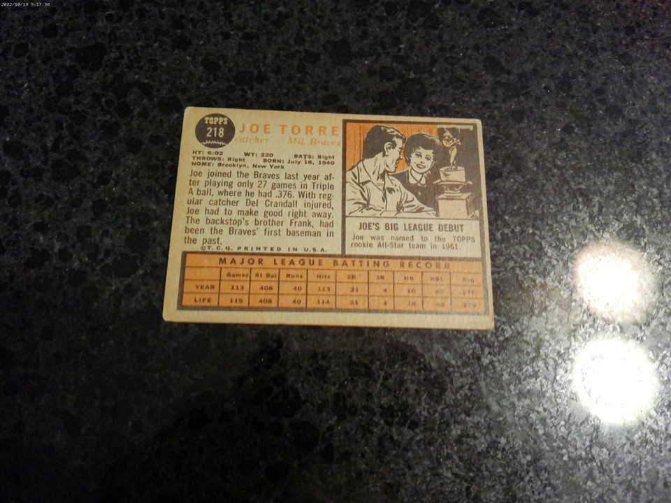 1962 TOPPS BASEBALL JOE TORRE ROOKIE CARD | eBay