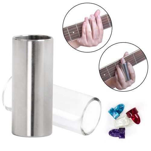 2 Pcs Guitar Slide Finger Slide Set 6cm Glass Stainless Steel with 4Pcs ...